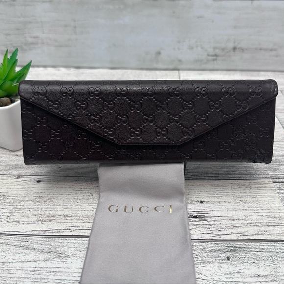 Gucci | Accessories | Gucci Eye Glass Case Foldable Brown Logo Trifold ...